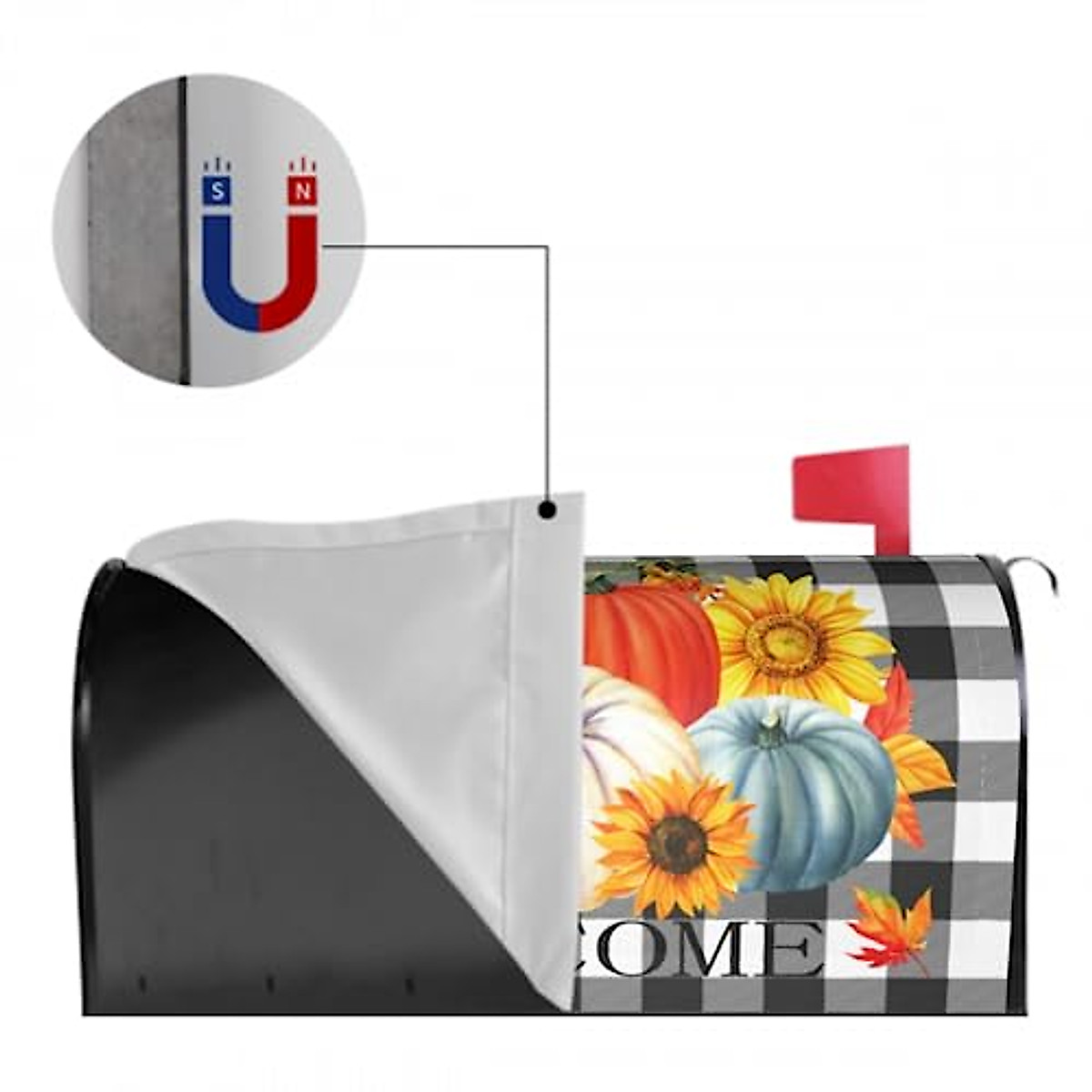 Fall Magnetic Mailbox Covers Standard Size 18 X 21 Welcome Pumpkin Sunflower Plaid Mailbox Cover Autumn Thanksgiving Decorations Mailbox Wrap Post Letter Box Covers Decor for Outdoor Home Garden