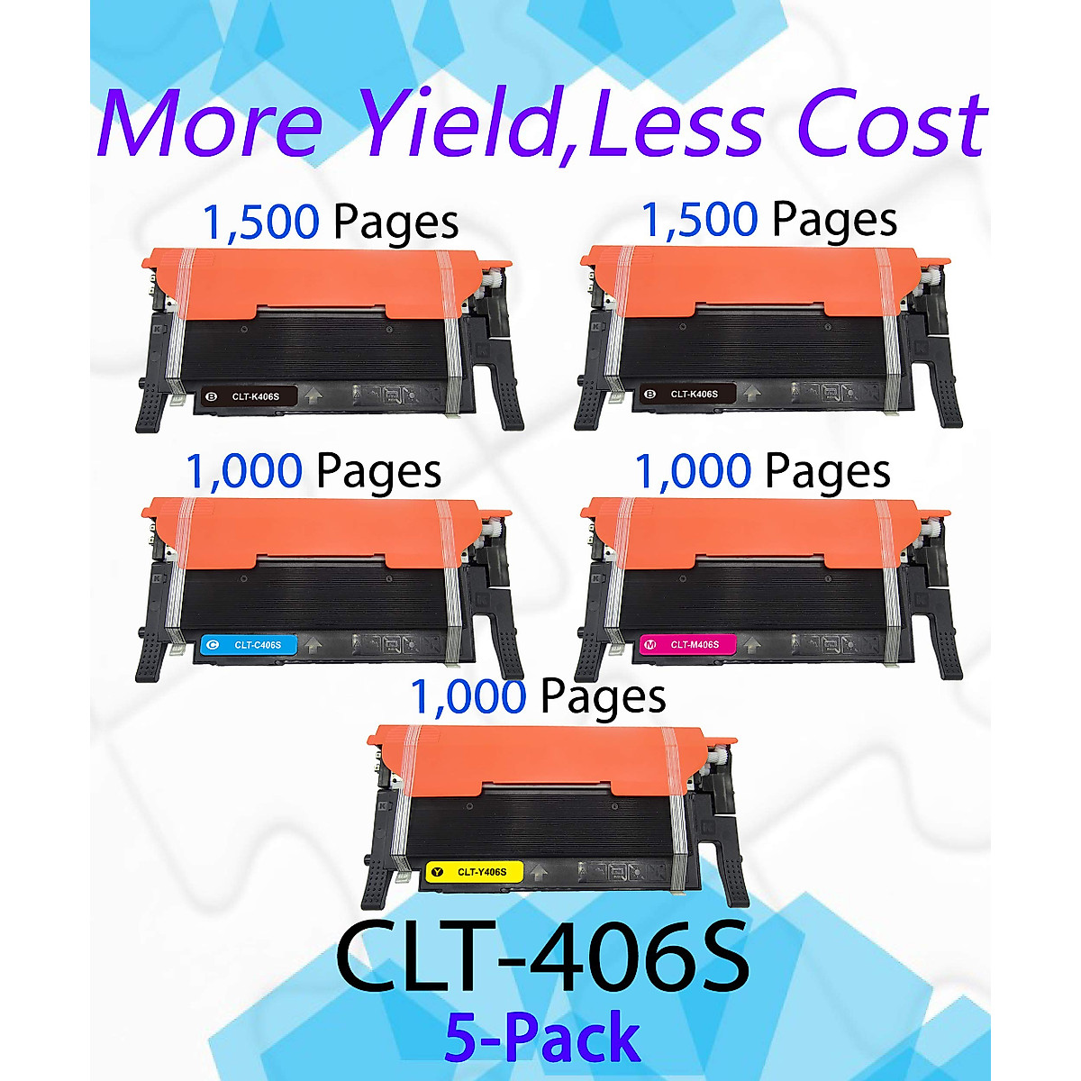 EASY PRINT (5-Pack) Compatible CLT406S Toner Cartridge Replacement for CLT-K406S C406S M406S Y406S Used for Samsung CLX-3305FW CLX-3307FW SL-C460FW SL-C463FW CLP-365W 367W, (2X BK, 1x C, 1x M, 1x Y)