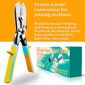 5 Blade Sheet Metal Hand Crimper for Venting Work/Ductwork/HVAC Downspout Stove Pipe, Crimping 20ga Steel and 28ga Stainless Steel