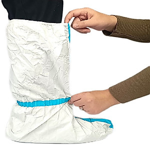 ZMDREAM 6 Pairs Disposable Hazmat Boot and Shoe Covers Knee High Booties Non-Slip and Waterproof White 18 inch Tall