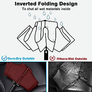 Vuteehy Windproof Umbrella, Travel Umbrella for Rain with 16 Ribs Double Canopy Vented, Waterproof Folding Umbrella with Inverted Design, Auto Open Close, Compact Rain Umbrella for Men and Women, Red