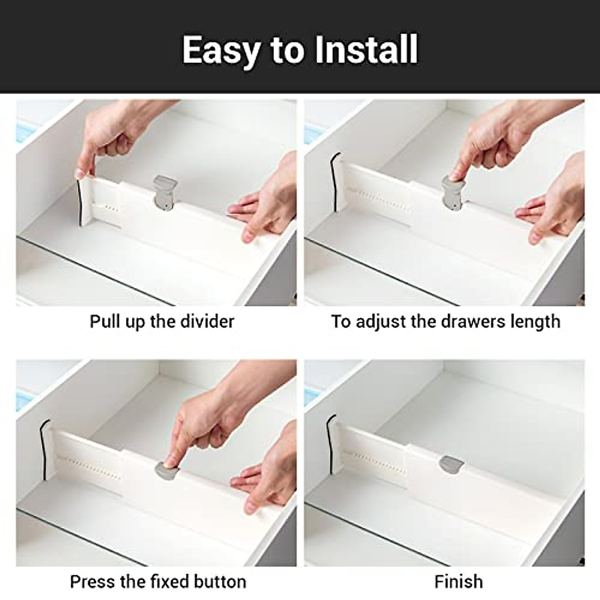 COSICS 6Packs 15-21 Inch Expandable Drawer Organizers with Snap, Plastic Adjustable Drawers Dividers for Clothing, Kitchen Utensils, Dresser Separators for Bedroom, Bathroom, Office, Book Shelf