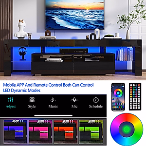 Uspeedy 70in TV Stand for 75/80 inch TV,Modern LED TV Stand for Living Room,Black TV Stand,High Gloss TV Entertainment Center with Storage Drawer,APP RGB Light,TV Console(71in Black)