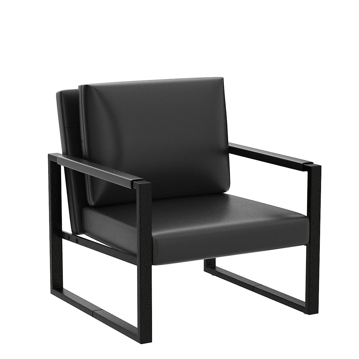 AWQM Modern PU Leather Accent Chair Arm Chair with Extra-Thick Padded Backrest and Seat Cushion Sofa Chairs for Living Room Bedroom, 105 Degree Slant Back, Non-Slip Adsorption Feet, Black