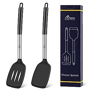 HOTEC Heat Resistant Silicone Solid Turner, Slotted Kitchen Spatulas set kitchen cooking utensils for Nonstick Cookware BPA Free