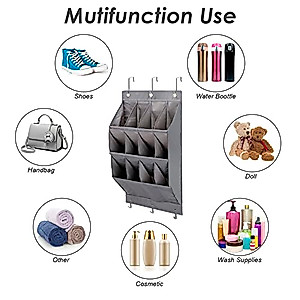 Yiketary 2 Pack Over The Door Shoe Organizer, 12 Large Pockets Hanging Shoe Organizer, Door Shoe Rack with 6 Hooks Shoes Storage Holder for Shoes, Sneakers, and Home Accessories, Grey