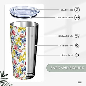 Yaxongx 20oz Tumbler Rose Printing Double Wall Vacuum Insulated Coffee Mug with Lid and Metal Straw Brush Reusable Stainless Steel Water Bottle Travel Cup Gifts for Car Ice Drinks Hot Beverage