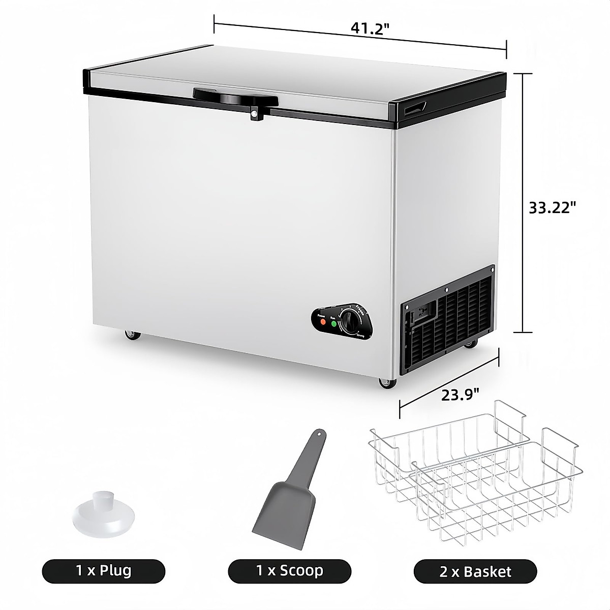 Large Commercial Chest Freezer 14.5 Cu Ft Deep Freezer with 2 Removable Basket and Adjustable Thermostat - Energy Saving Quiet for Home, Supermarkets, and Garages with Glass