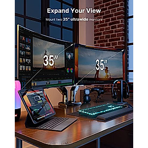 HUANUO Dual Monitor Stand for 13 to 35 inch, Premium Dual Monitor Mount with USB, Height Adjustable Monitor Stands for 2 Monitors VESA Bracket with Clamp/Grommet Base, Each Arm Hold up to 26.4lbs