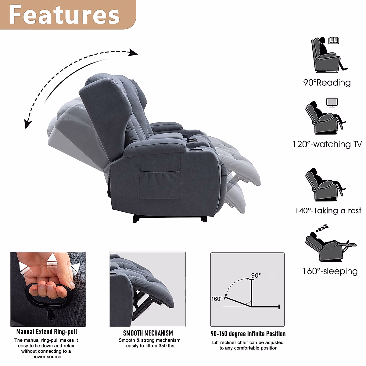 OBBOLLY Home Theater Seating | 67" RV Recliner Loveseat | Double Recliner RV Sofa & Console | RV Recliners | RV Theater Seating | RV Theater Seats | Recliner Couch, Manual Recliner Chair