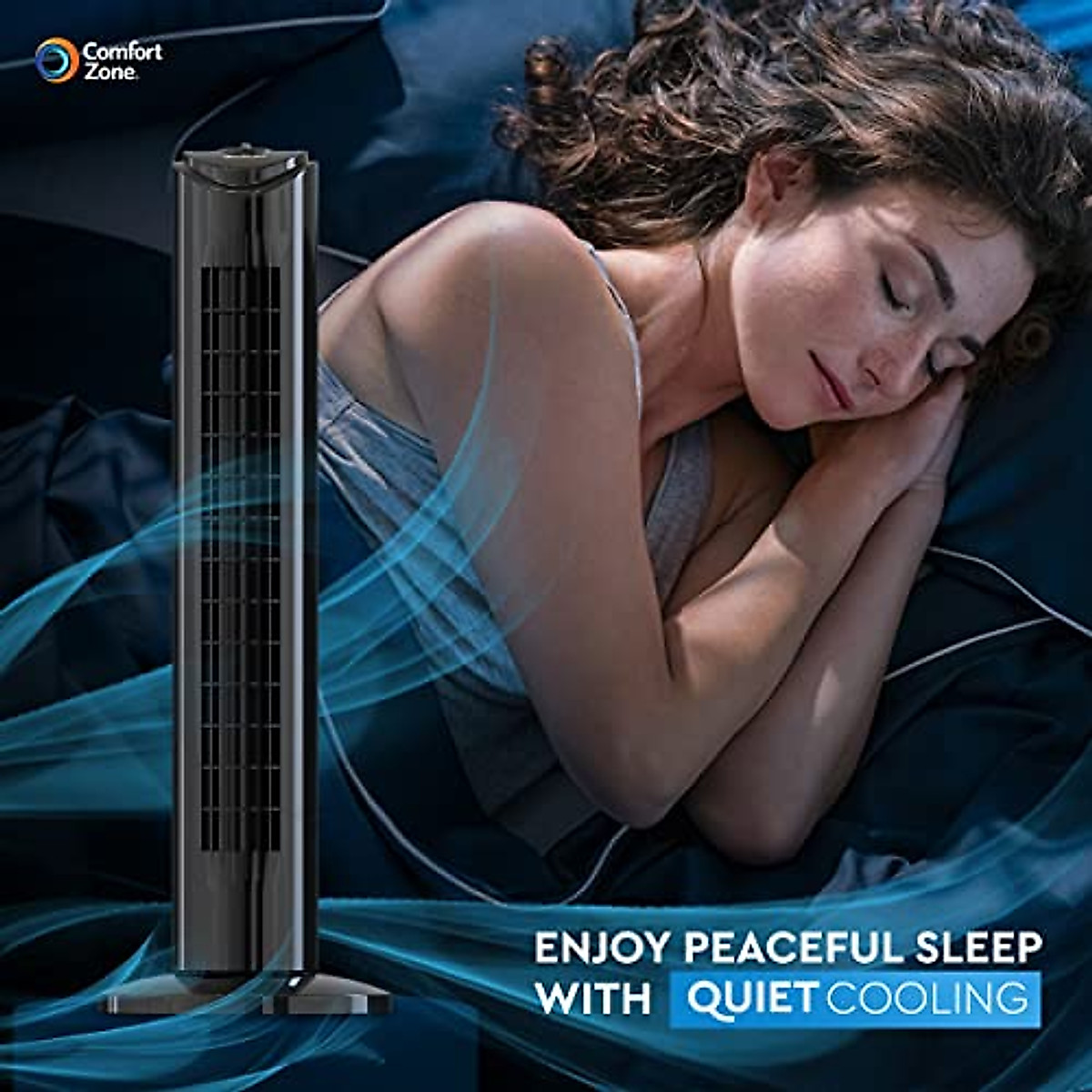 Comfort Zone 29" Powerful 3-Speed Oscillating Slim Tower Fan with Performance Blades and Sturdy Base, Ideal for Home, Bedroom, Dorm & Office, CZTF290BK