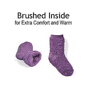 EPEIUS Baby Thermal Socks Toddler Girls Soft Thick Warm Crew Socks with Grip Brushing Inside Non-skid/slip Socks 5 Pair Pack,Black/Blue/Red/Purple/Violet,2-4 Years