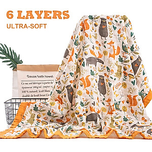 Toddler Blankets- Forest Animals Breathable Muslin Baby Blanket Ultra-Soft Baby Muslin Quilt 6 Layers Lightweight Newborn Nursery Crib Stroller Daycare Blanket for Summer