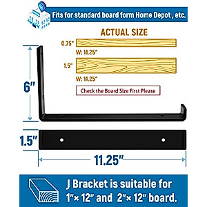 LEOPO 12 inch Shelf Bracket for DIY Floating Shelf, 1/5 inch Thick Heavy Duty Bracket, 6 Pack, 11.25” x 6” x 1.5”
