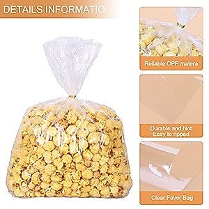Bosose 50 Pcs 12x16 Clear Treat Bags OPP Cello Cellophane Treat Bags for Gift Wrapping, Bakery, Cookie, Candies, Dessert, Party Favors Packaging, with color Twist Ties