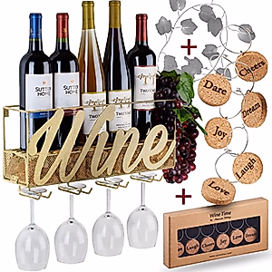 Anna Stay Wine Rack Wall Mounted - Decorative Wine Rack with Wine Glass Holder, Wall Mounted Wine Rack inc Cork Storage & Wine Charms, Wine Gifts with Wine Bottle Holder for Wine Decor