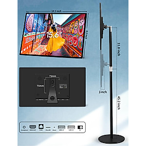 PWR4GTR 15.6 Inch Digital Signage Capacitive Multi-Touch Screen Advertising Display with Adjustable Metal Stand Android 11 Commercial LCD Monitor with Auto Play, Wireless Screen Mirroring, 4+64GB