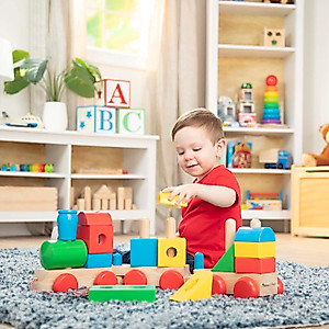 Melissa & Doug Wooden Jumbo Stacking Train – 4-Color Classic Wooden Toddler Toy (17 pcs)