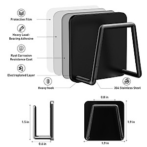 Adhesive Wall Hooks, Hooks for Hanging Wall Hanger Towel Hooks Heavy Duty Ideal for Bathroom Shower Kitchen Home Door Closet Cabinet Stainless Steel-6Pack-Black