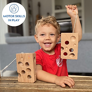 Montessori Wooden Cheese Lacing and Threading Activity Toy: Early Educational Fun for Babies, Toddlers, Boys, and Girls