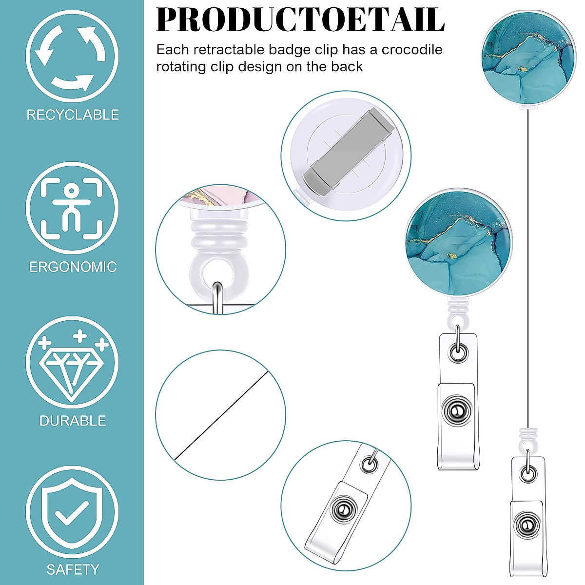 3 Set Heavy Duty Badge Holder with Retractable Reel, Marble Retractable ID Badge Holders with Clip Name Key Card Holder Case for Teacher Nurse Doctor Student Office Gift for Coworkers