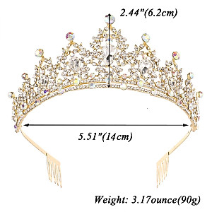 Sppry Women Tiara with Comb - Colorful AB Crystals Crown for Bridal Princess Girls at Wedding Birthday Pageant (Gold)