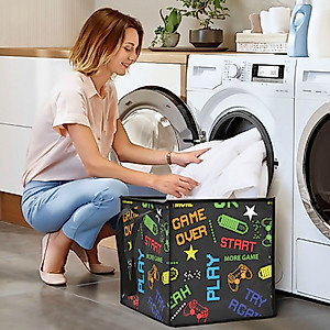 KEEPREAL Pixel Game Style Cube Storage Bin with Handles, Large Collapsible Organizer Storage Basket for Home Decorative(1Pack,13 x 13 x 13 in)