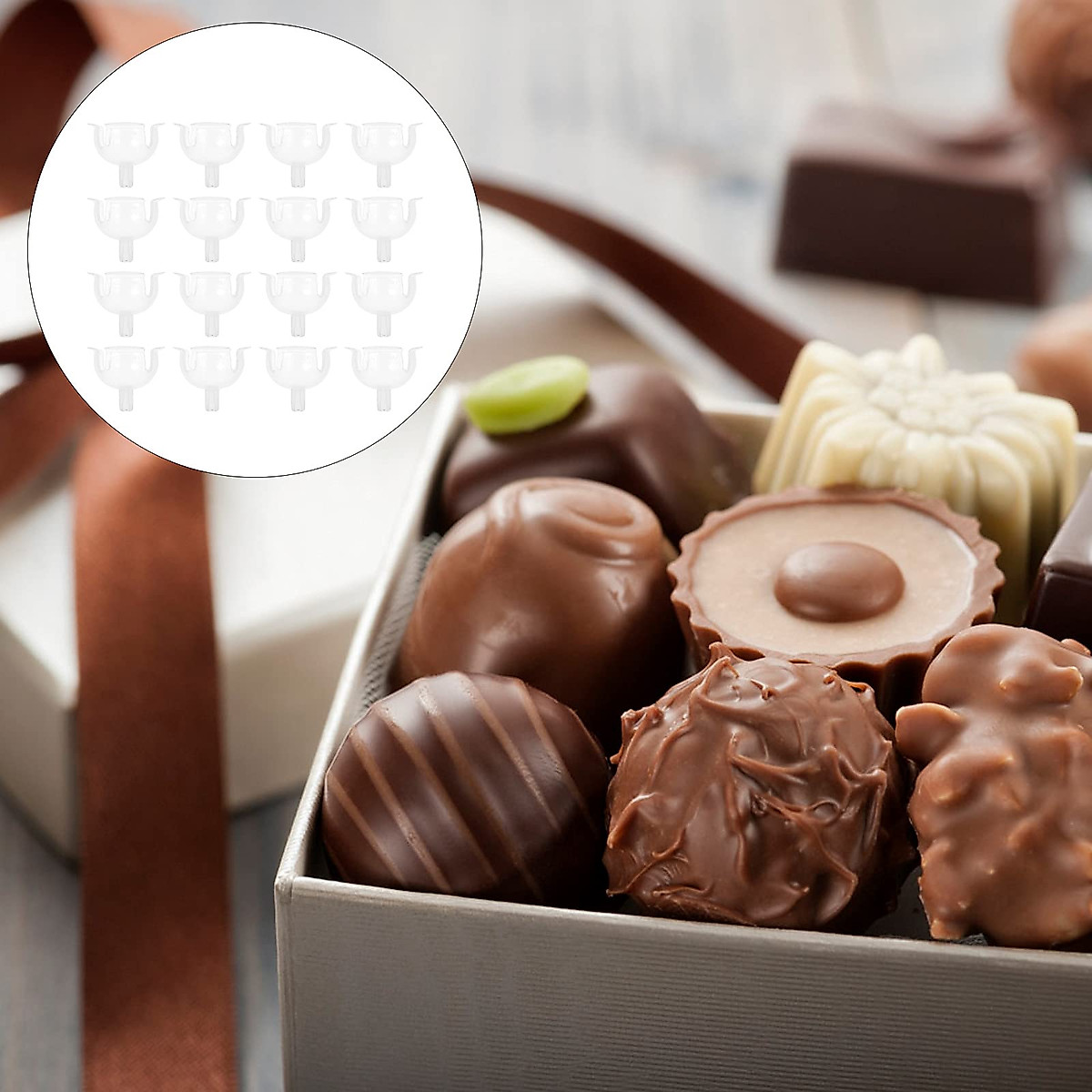 Milisten 50pcs Clear Chocolates Box Holder Candy Bouquet Wrapper Cups Clear Chocolate Flower Stem Fixed Base Candy Truffle Cup Holder