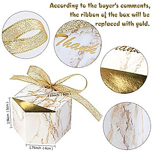 AerWo 50pcs Marble Wedding Party Favor Boxes, Gold Wedding Candy Boxes Bags Hexagonal Chocolate Treat Gift Boxes with Ribbons for Wedding Bridal Shower Baby Shower Birthday Party Decoration