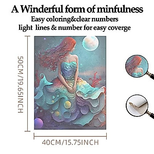 Pangoo Art Cartoon Character Beautiful Mermaid Paint by Number for Kids,Easy Acrylic Paint by Number for Kids On Canvas,Oil Painting Paint by Number Kits Gift for Kids and Adults 16"x20"