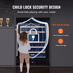 VEVOR 24” Wine Cooler, 46 Bottles Dual Zone Wine Refrigerator, Tempered Glass Door, Low Noise, Digital Temper Control, Built-in or Freestanding, ETL