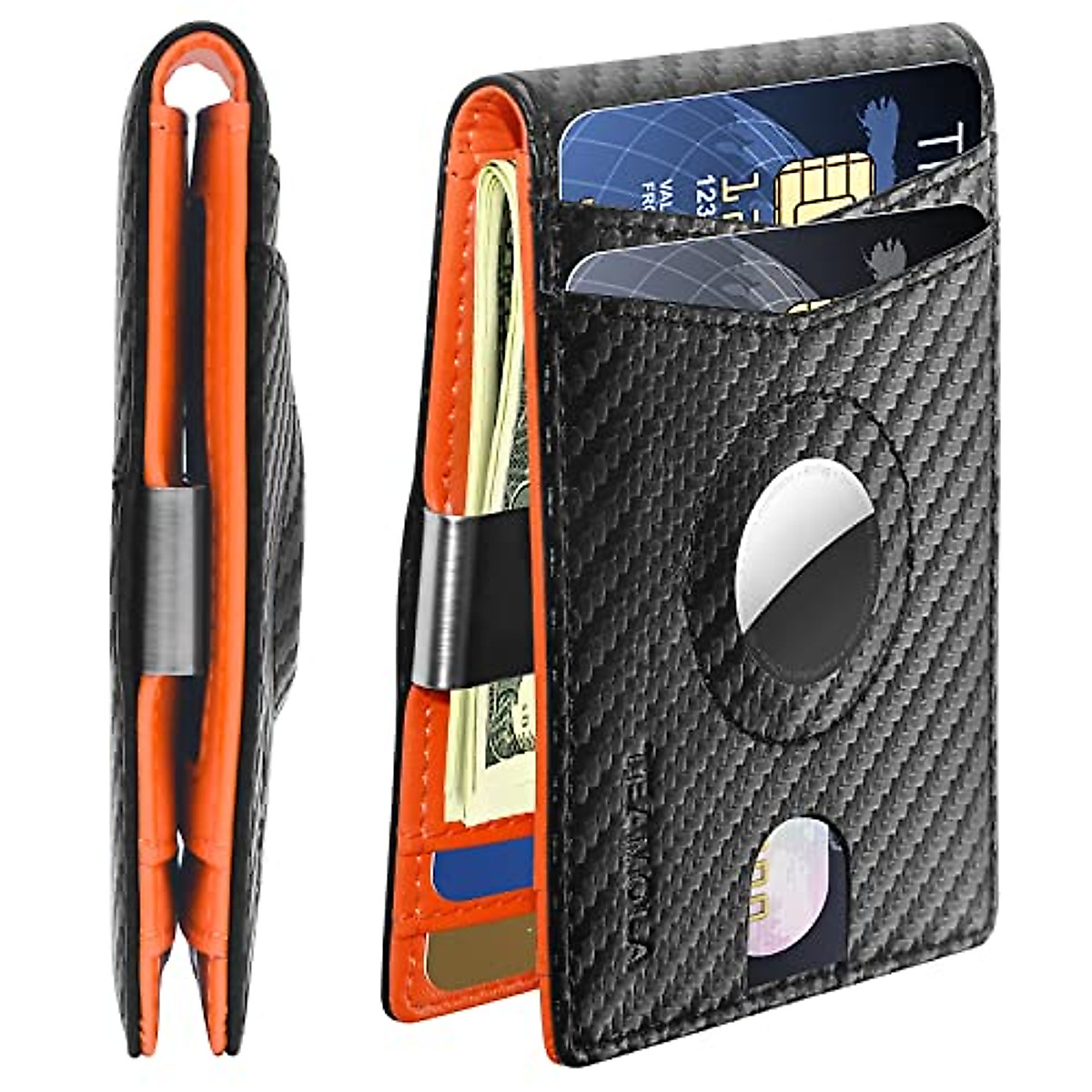 Wallet With Airtag Holder for Mens, Slim Long Bifold Wallets for Men RFID Blocking Wallets Business Card Holder Credit Card Holder Purse Black Airtag Wallet with Money Clip Large Capacity Mens Gift