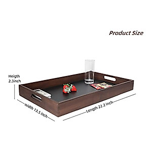 CRAZYWOOD 22x13 Inches Walnut with Carry Handle Black Ottoman Tray Serve Tea Coffee or Breakfast in Bed Classic Wooden Decorative Serving Tray