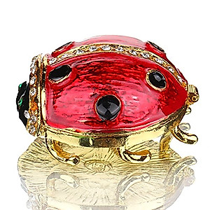 YU FENG Ladybug Figurine Trinket Box Hinged Crystals Jeweled Small Cute Animal Jewelry Boxes Collectible