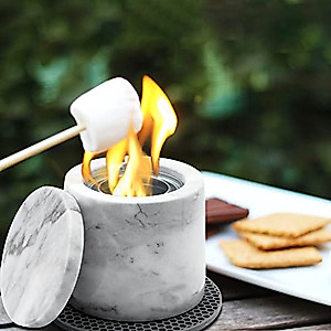 Montex Marble Tabletop Fire Pit Rubbing Alcohol Fireplace with Lid and Silicon Mat, Fire Pit Bowl for Indoor and Outdoor White
