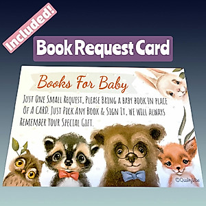 Baby Shower Invitations Woodland Creatures For Baby Boy or girl. Set Includes 25 Invites, 25 Baby Book Inserts, 25 Diaper Raffle & 25 Envelopes. Watercolor Design Bear, Racoon, Deer, Rabbit & Fox.