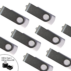 ERKE 1GB USB 2.0 Flash Drive 5 Pack Portable Thumb Drives Swivel Jump Drive Zip Drive Memory Sticks with Type-C/Micro USB Adapter for PC/Laptop