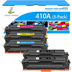 TRUE IMAGE Compatible Toner Cartridge Replacement for HP 410A CF410A 410X HP Color Pro MFP M477fnw M477fdw M477fdn M452dw M452nw M452dn M477 Toner Printer (Black Cyan Yellow Magenta, 5-Pack)