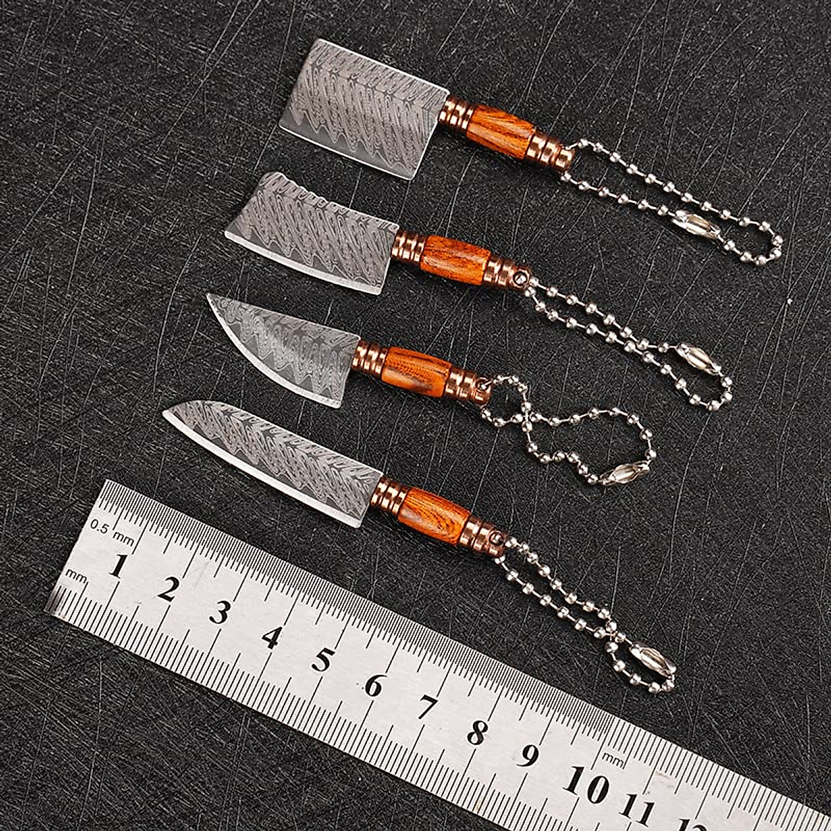 HAOXU New Upgraded Mini Chef Knife Set Damascus Pocket Knife Set Tiny Knife Cleaver for Package Opener Box Cutter Outdoor Campaign - Set of 4