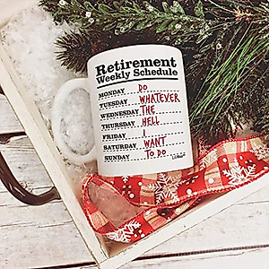 Funny Retirement Gifts for Women Men Dad Mom. Retirement Coffee Mug Gift. Retired Schedule Calendar Mugs for Coworkers Office & Family. Unique Novelty Ideas for Her Nurses Navy Air Force Military Gag