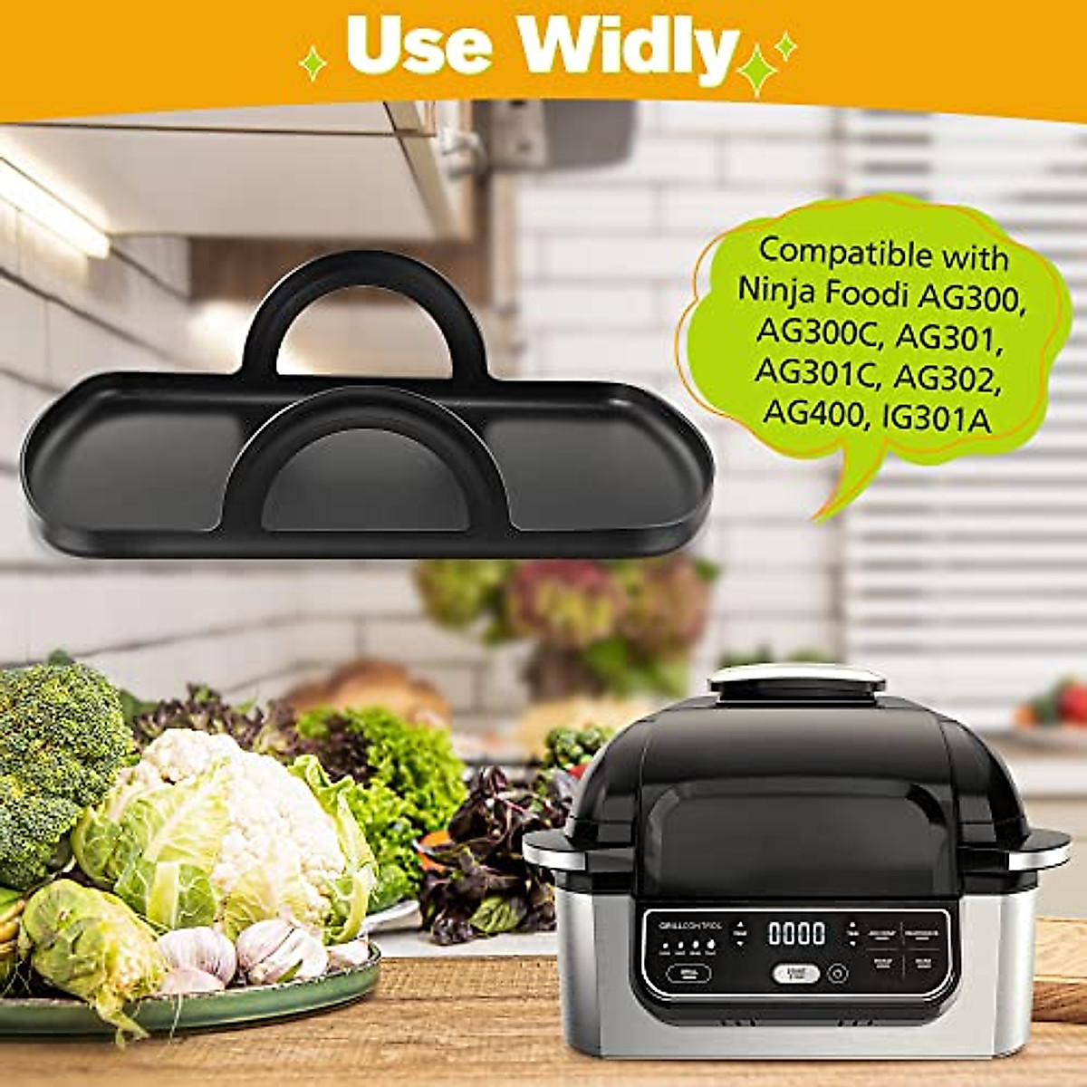 Grill Griddle Plate for Ninja AG300 AG300C AG301 AG301C AG302 AG400 IG301A Indoor Foodie Grill Grate（10 x 8 inch)