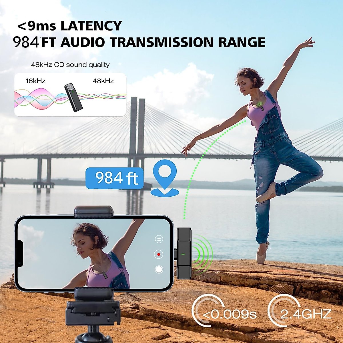 JOSTART Wireless Lavalier Microphone for iPhone/iPad with Charging case, 656ft Range,24H Working,4-Channel Omnidirectional Noise Canceling Lapel Mics for Video Recording Interview Streaming Vlog