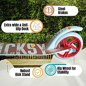 Kicksy - Kick Scooter for Kids Ages 8-12 & Scooter for Teens 12 Years and Up- Big Wheel Scooter for Stability - 2 Wheel Scooter for Boys & Girls- Foldable Kick Scooter Adult - Up to 220 lbs Malibu