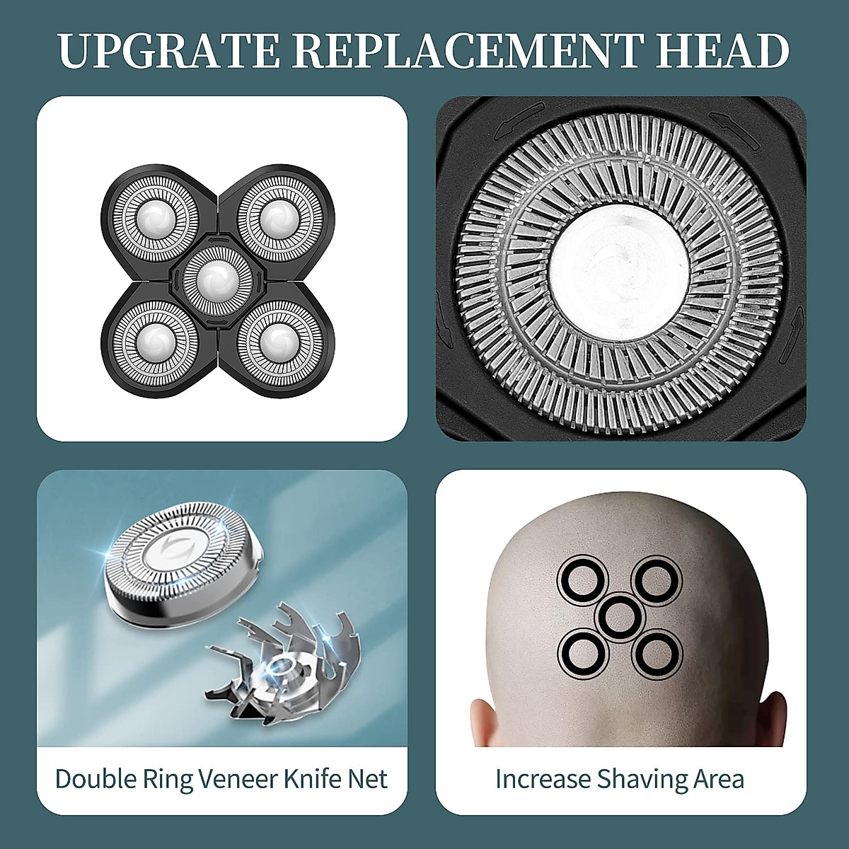 Vsmooth Electric Shaver Replacement Head - Shavers for Bald Men Replaceable Head - Waterproof Blades for Men Replacement Shaving Heads - Wet & Dry Electric Razor Floating Replacement Blade Head