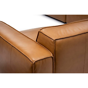 Valencia Nathan Nappa Leather Couch - 3 Seats with 2 Chaises - 100% Full Aniline Leather Modern Sectional Sofa for Lounge and Living Room Solid Wood Frame and High-Resilience Foam (Caramel Brown)