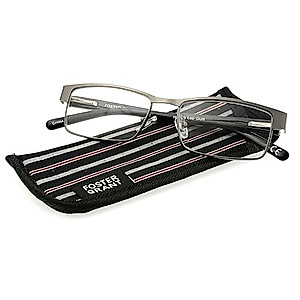 Foster Grant Men's Leo Square Reading Glasses, Gunmetal/Transparent, 59 mm + 2.5