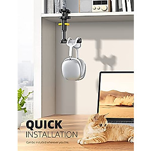 Lamicall Headphone Stand, Headset Hanger - [2022 Upgarded] 360° Rotating Earphones Holder Hook Mount Clamp under Desk for Airpods Max, Sennheiser, Sony, More, Black