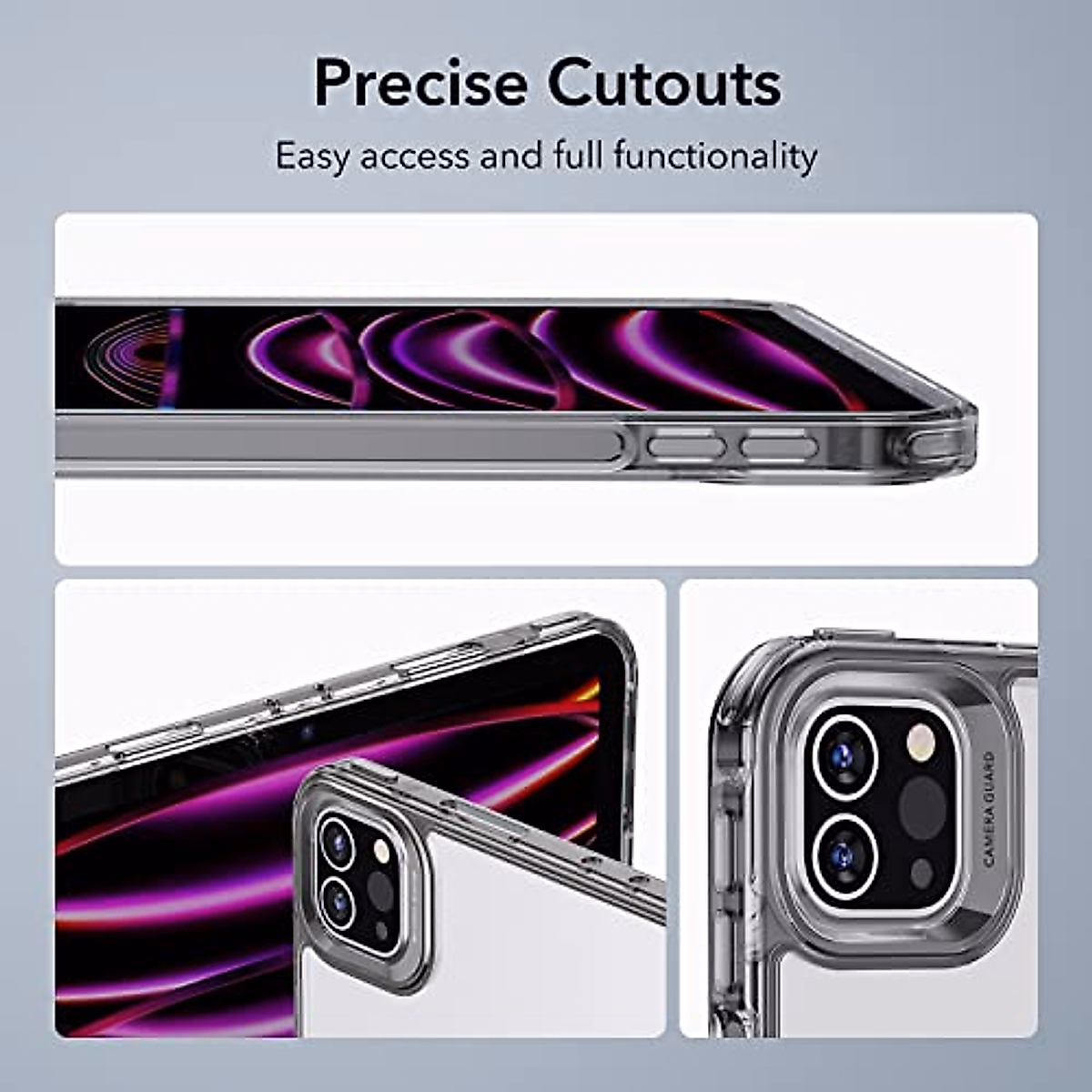 ESR for iPad Pro 12.9 Case, 12.9 inch iPad Pro case (2022/2021, 6th/5th Generation), Thin and Lightweight, Yellowing Resistant, Hard Back, Supports Pencil 2, Classic Series, Clear Black