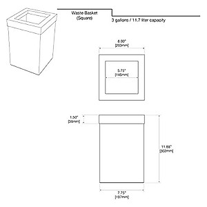 Gatco 1915, Modern Square Stainless Steel Waste Basket, Matte Black, 3.2 gallons , 11.88"H