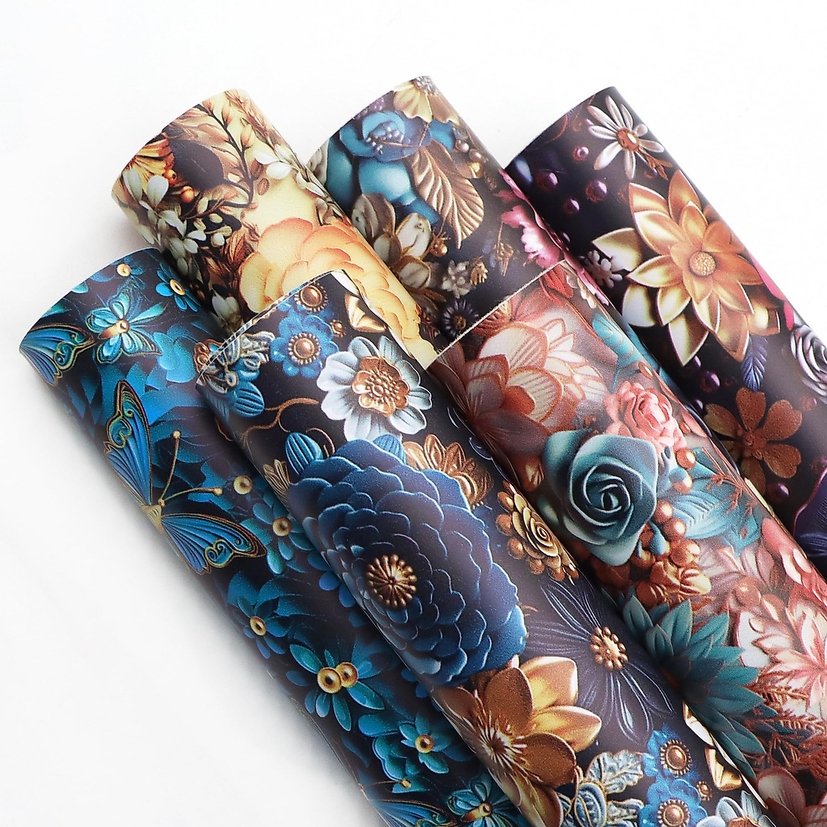 David accessories 6 Pcs 7.7" x 12.9" (20 cm x 33 cm) Flower Printed Faux Leather Fabric Sheets Fabric for DIY Bows Earrings Making Crafts (B)